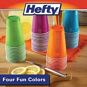 Hefty Party Cup Variety Pack, Disposable Plastic Party Cups, Easy Grip & Durable, Assorted Color Cup Variety Pack, 16-Ounce Cups, 100 CT Per Pack (Pack of 1)