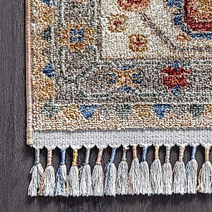 nuLOOM Halley Floral Medallion Runner Rug , 2' x 6', Ivory, Rectangular, 0.25" Thick