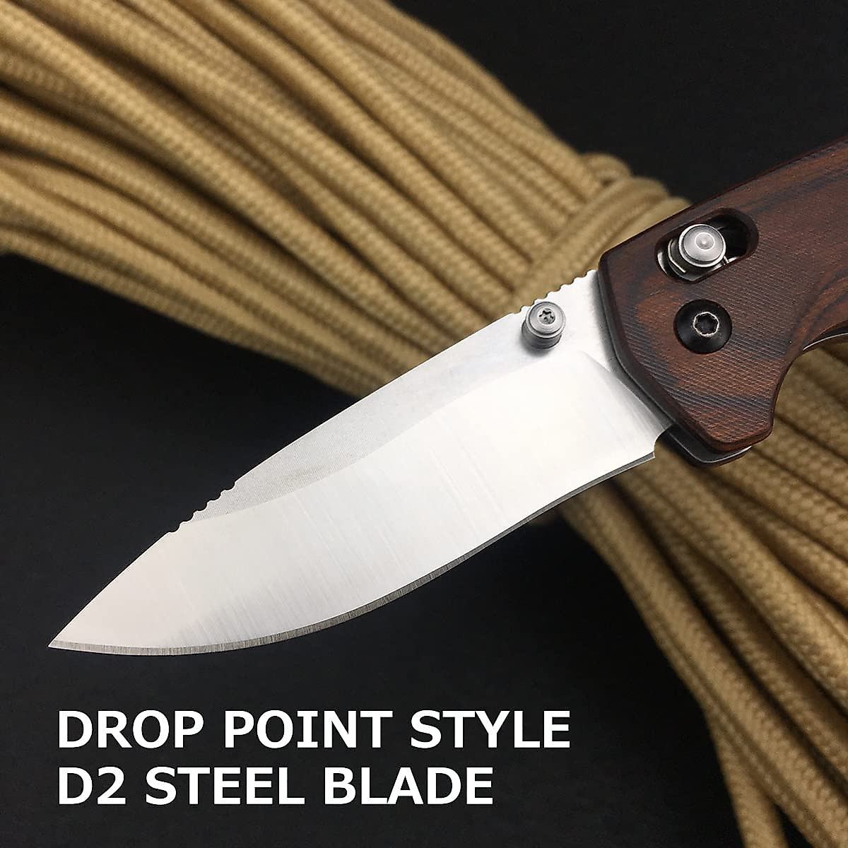 Manual Open North Fork 15031-2 Knife, Axis Lock Knife with 2.8 Inch D2 Steel Blade, Wood Handle, EDC Folding Pocket Knife with Thumb Stud, Belt Clip