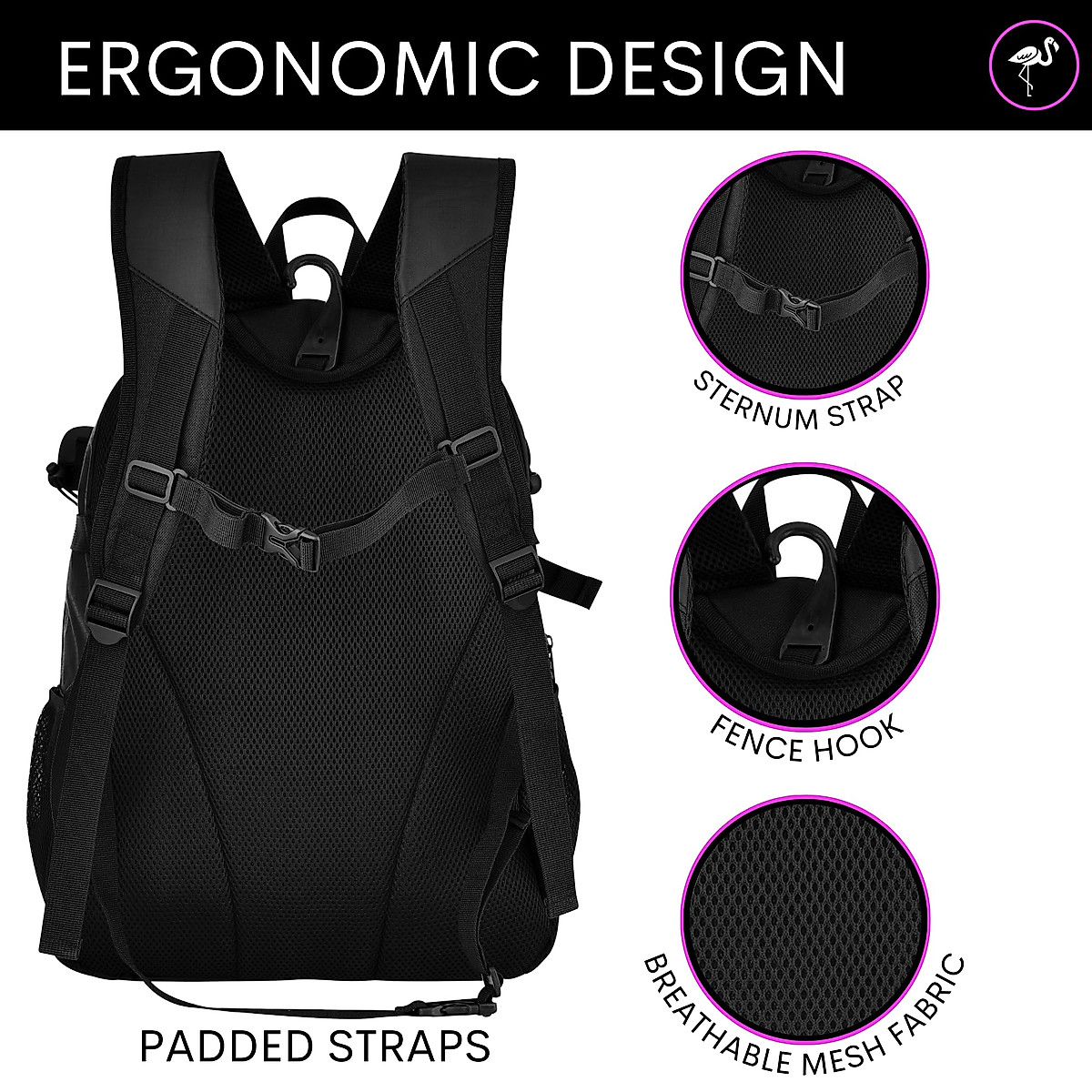 ERANT Athletic Lacrosse Bag - Extra Large Sports Lacrosse Backpack - Lacrosse Sticks Holders - Separate Cleat & Gear Compartment - Boys & Girls - Ideal for Lacrosse, Field Hockey, Gym - Black