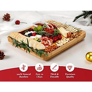 Easoger Cheese Board, Large Charcuterie Board Set, Bamboo Serving Platter, 4 Serving Knives and Utensils - House Warming Gifts, Wedding Gifts for Couples, Birthday Gift for Women or Men