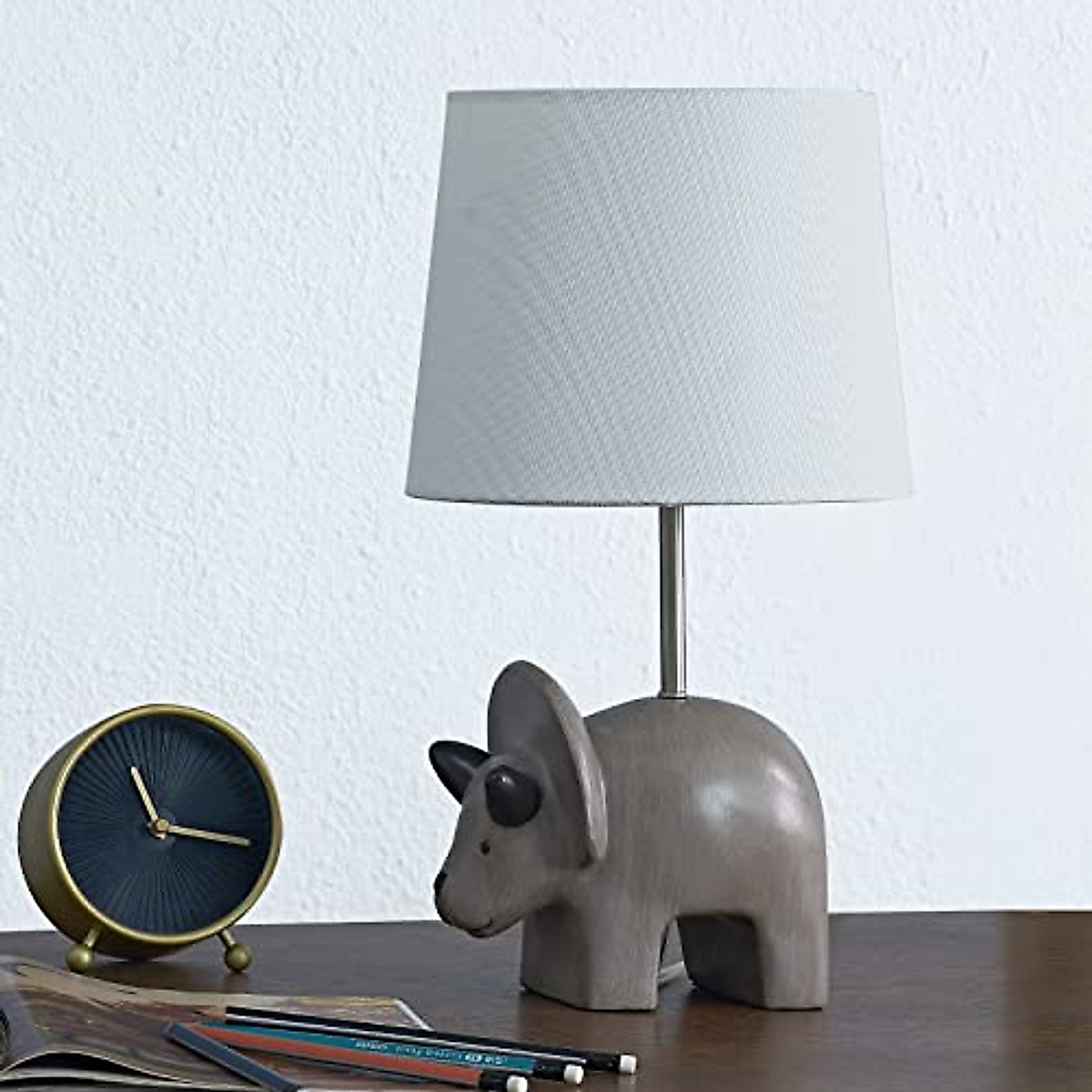 Maxax Dinosaur Desk Lamp, Grey Dinosaur Bedside Table Lamp with White Shade, Nightstands