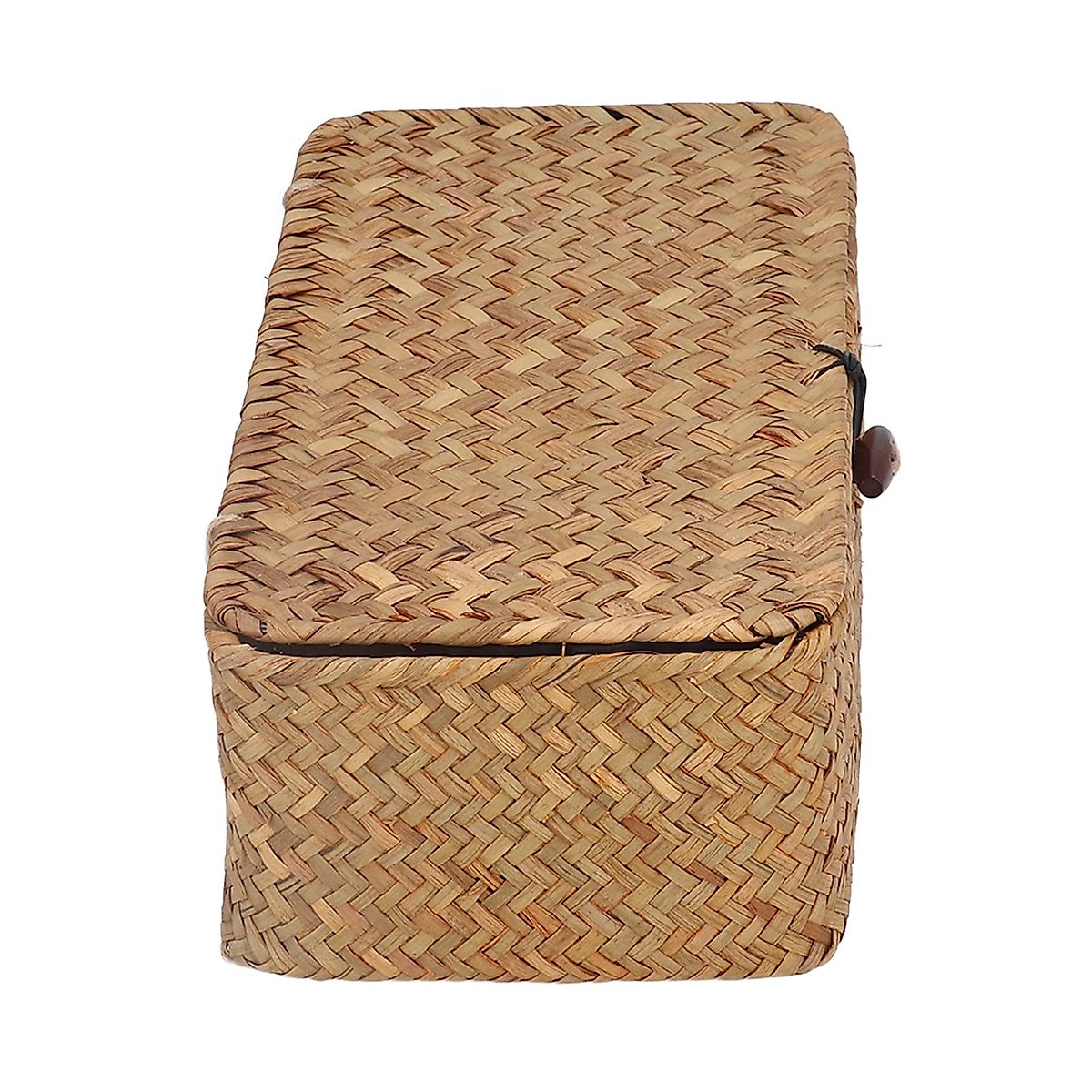 Jiawu Seagrass Baskets, Handwoven Seagrass Storage Bins with Lid, Multipurpose Rectangular Shelf Baskets, Household Boxes with Buckle, Small Rustic Container for Shelves Organizing (L)
