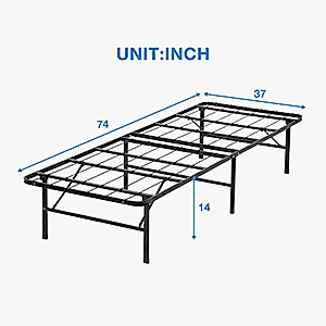 Twin Bed Frame Metal Platform Bed Frame Twin Size 14 Inch Mattress Foundation Box Spring Replacement Heavy Duty Steel Slat Easy Assembly Noise-Free,Black