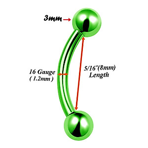 bodyjewellery 2pcs 16g Curved Barbell Bar Green Titanium Eyebrow Cartilage Helix Conch Ring Bar Stud Rook Lip Earrings Tragus B2MCH