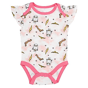 Harry Potter Baby Girls Bodysuit One Piece Three Pack Gifts for Baby Girls (Pink Multi, 0-3 Months)