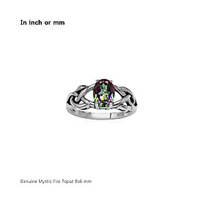 Silvershake 1.44ct. 8X6mm Oval Shape Mystic Fire Topaz 925 Sterling Silver Celtic Knot Solitaire Ring Size 8.5