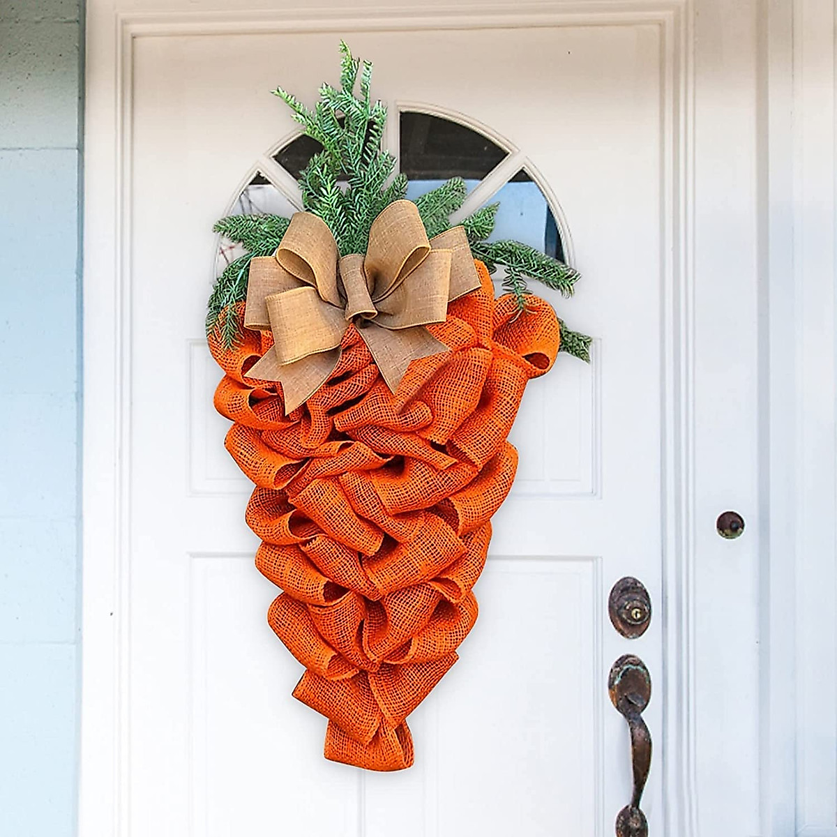 Easter Bunny Carrot Shape Wreath for Front Door Decoration,Artificial Carrot Wreath with Burlap Bow Simulation Carrot Hanging Wreath,for Home Festival Decor,Spring Garden Decoration,Easter Gift