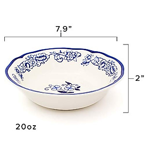 Euro Ceramica Blue Garden 16 Piece Oven Safe Hand Painted Stoneware Dinnerware Set, Service for 4, Bold Vase Design/Floral Pattern, White and blue
