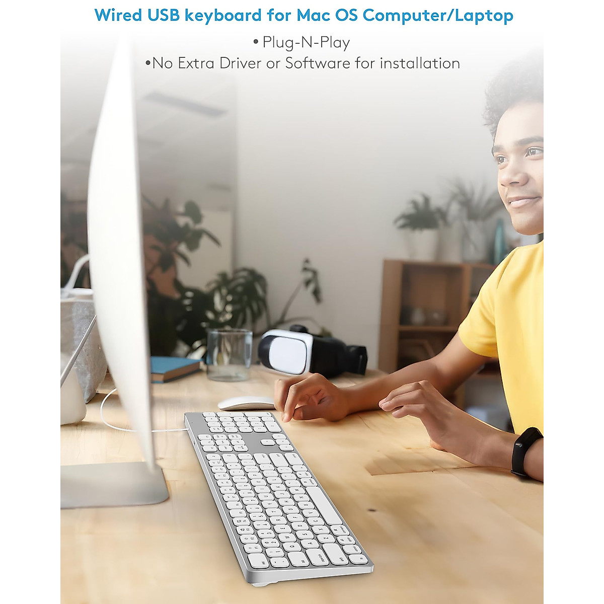 Aluminum USB Wired Keyboard with Numeric Keypad for Apple Mac Pro, Mini Mac, iMac, iMac Pro, MacBook Pro/Air