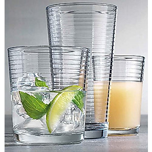 Set Of 18 Drinking Glasses, Includes 6-17 Oz. Highball Glasses, 6-13 Oz. Rock Glasses, 6-7 Oz. Juice Glasses, Ribbed Glasses, For Cocktail, Water, Juice. Dishwasher Safe