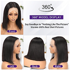 Starmo Bob Wig Human Hair 13x4 HD Lace Front Wigs Lace Frontal Short Straight Bob Wigs with Baby Hair Pre Plucked Glueless Natural Hairline 150% Density Natural Black 12 Inch