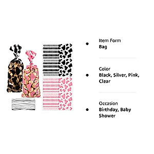 100 Pcs Cow Print Goodie Bags Cow Party Favors Treat Bags Cellophane Gift Bags with Twist Ties for Cow Theme Baby Shower Cowgirl Cowboy Birthday Party Supplies