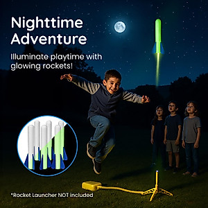 Botabee Glow-in-The-Dark Soft Foam Rocket Refills for Rocket Launchers | Compatible with Stomp Rocket® Jr. Glow Rocket Launcher | 6 Pack Replacement Air-Powered Foam Rockets