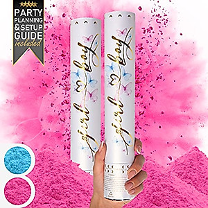 Gender Reveal Confetti Cannon - Set of 2 - Biodegradable Gender Reveal Powder Cannon in Pink | Confetti Cannon Gender Reveal Ideas, Pink Confetti Poppers Gender Reveal | Baby Gender Reveal Smoke Bombs Pink | Gender Reveal Poppers Pink | Smoke Gender Revea