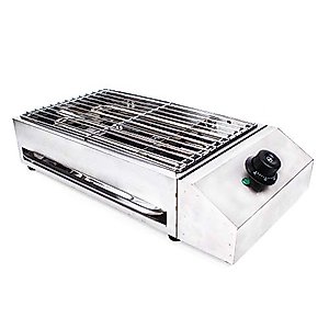 PIAOCAIYIN Gas BBQ Grill, 2 Burner LPG portable grill, Stainless Steel Camping Party BBQ Tabletop, Adjustable Height Propane Tabletop Gas Grill, Smokeless Outdoor Barbecue Cooker for Camping Cooking