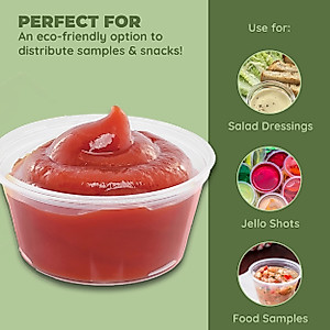 Jacent Compostable Condiment Cups with Lids, 2 oz Sauce Cups, 100 Sets per Pack: Eco-friendly for Salad Dressings, Charcuterie, Snacks and Samples