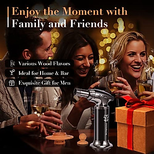 Cocktail Smoker Kit with Torch by HISMOK - 22 PCS Bourbon Whiskey Smoker Kit with 6 Wood Chips & 4 Marble ICES,Old Fashioned Cocktail Kit Birthday/Valentines Day Gifts for Him/Dad/Husband(No Butane)