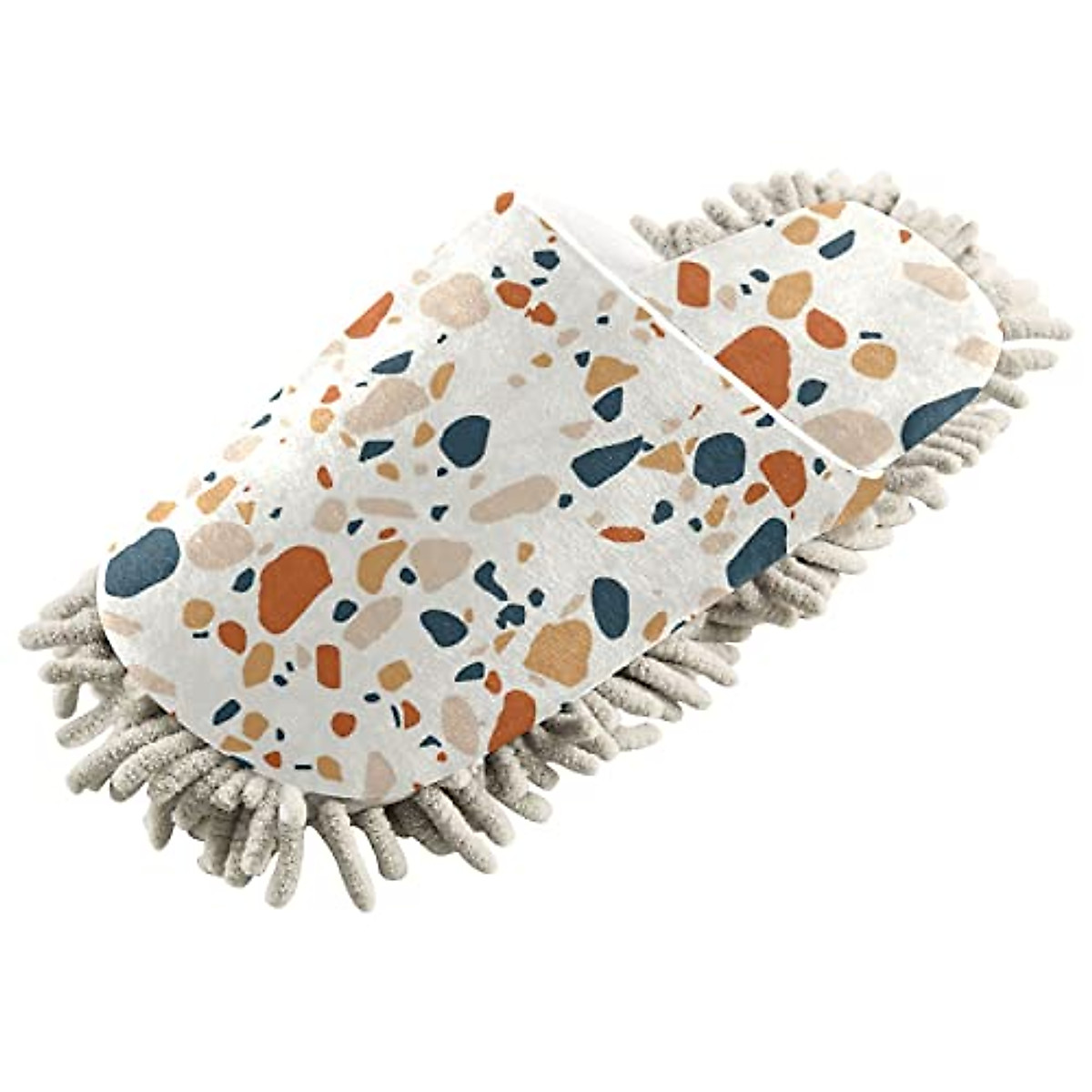 Kigai Microfiber Cleaning Slippers Brown Terrazzo Washable Mop Shoes Slipper for Men/Women House Floor Dust Cleaner, Size M
