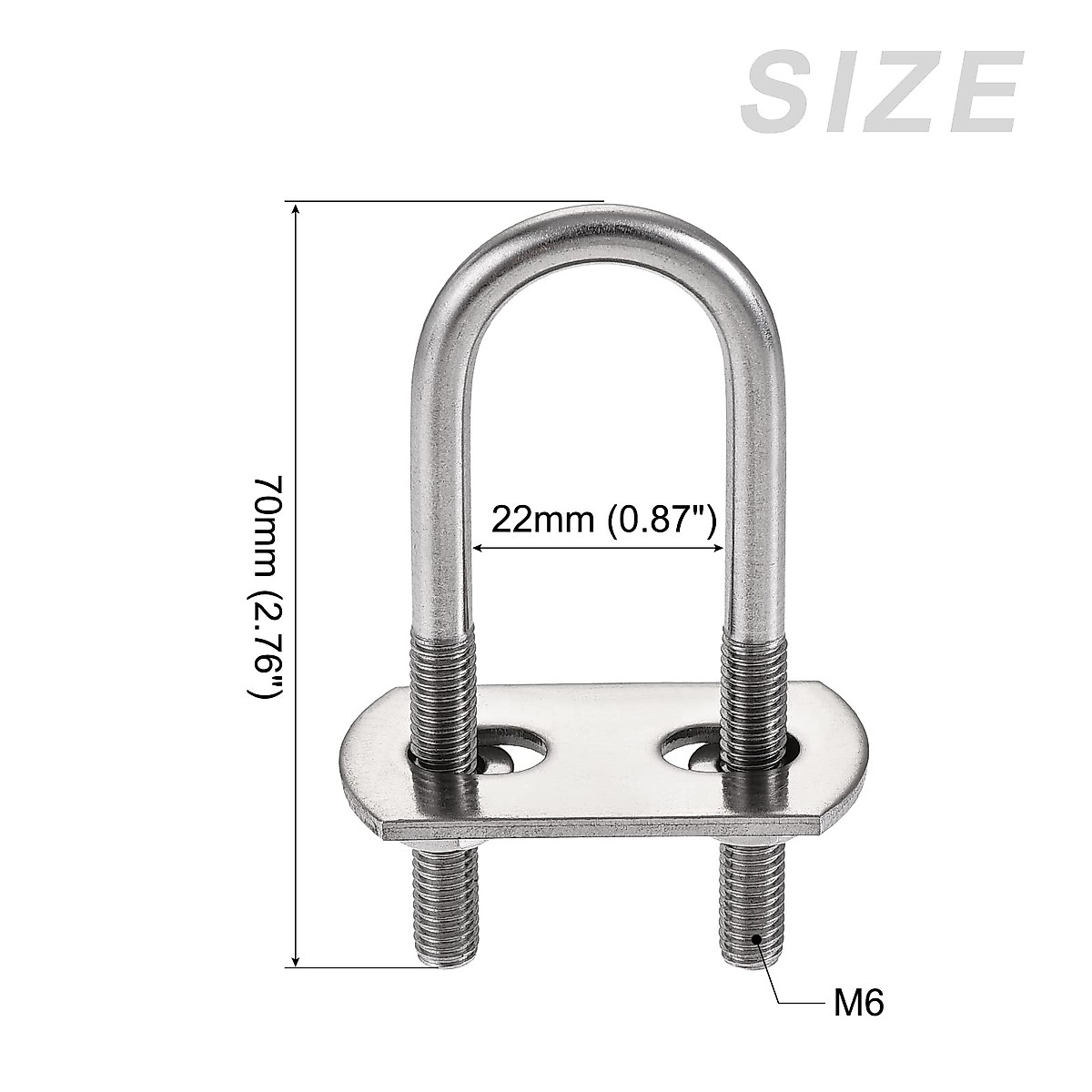 METALLIXITY U Bolts 4 Sets (M6x22x70mm), Round U Bolt 304 Stainless Steel with Accessories - for Construction, Pipe