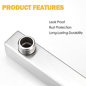 BESy 12 Inch Rain Shower Head, 12" Square Rainfall & High Pressure Stainless Steel Bath Showerhead, 20 Inches Straight Extended Shower Arm With Flange, Rain Shower Head Extension Arm Brushed NIckel