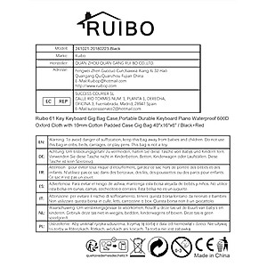 Ruibo 61 Key Keyboard Gig Bag Case,Portable Durable Keyboard Piano Waterproof 600D Oxford Cloth with 10mm Cotton Padded Case Gig Bag 40"x16"x6" / Black+Red