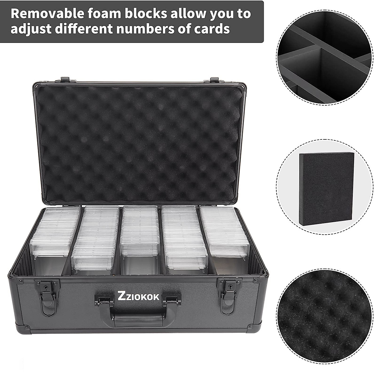 Graded Card Storage Box 200 BGS SGC PSA Graded Card Storage Box, Waterproof Graded Card Display Case with Removable EVA insert boards and Padlock holes, Aluminum Card Storage Box(5 Slots No Card)