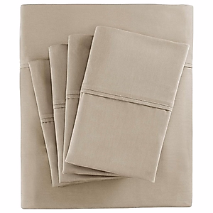Oakestry 6-Pc 800 Thread Count Luxurious 17" Deep Pocket Wrinkle Free Breathable Cotton Rich Sateen Hotel Bedding Silky Soft Sheet Set, King Size, Khaki