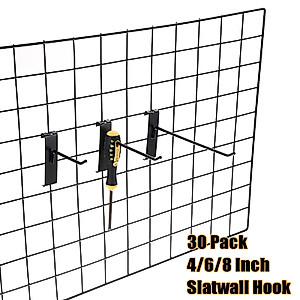 Sumnacon Gridwall Hooks 30 Pcs 4/6/8 Inch Hooks for Grid Wall Panel Notch Grid Wall Hanging Hooks Sturdy Metal Display Hooks for Grid Wall for Craft Show Retail Home Garage Dispaly,Black