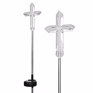 JAYXC HOME Set of 2 Clear Acrylic Cross Solar Garden Yard Landscape Path Stick LED Lights