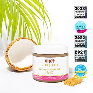 Pure Fiji Coconut Sugar Body Scrub - Body Exfoliator Scrub Natural Origin for Smooths and Softens Skin - Organic Exfoliating Sugar Scrub for Body, Guava, 15.5 Oz