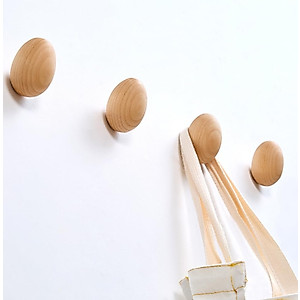 (4 Pack) QEXILAH Natural Beech Wooden Wall Hook, Cute Egg Shape Wall Mounted Hooks Wall Simple Hanger, Home Decoration Hanger Wall Hook For Hanging Clothes, Hat, Coat, Bag (Drilling Wall Installation)