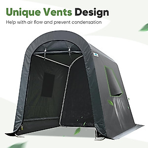 ADVANCE OUTDOOR 6x8 ft Shelter Storage Shed Steel Metal Round Peak Roof Anti-Snow Portable Garage Carport for Motorcycle, Boat, or Garden Tools with 2 Roll up Doors & Vents, Gray