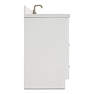 ARIEL 43" White Bathroom Vanity with 1.5" Edge Pure White Quartz Countertop & Splash, Rectangular Sink, 2 Soft Closing Doors, 4 Full Extension Dovetail Drawers, Built in Toe Kick, Brushed Nickel