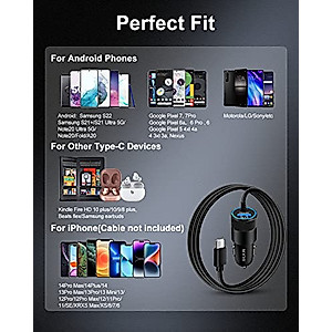 48W USB C Car Charger Fast Charging, 2Port Cigarette Lighter Adapter with 3FT Type C Phone Charger Cable for Samsung Galaxy S23 S22 S21 S20 A03s A13 Z Flip 4, Pixel 7 Pro 6a, iPhone 14 Plus, Moto