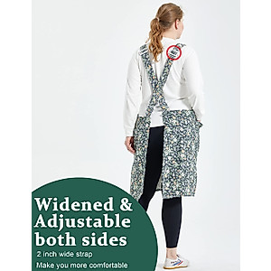 APRONNER Big Plus Size Aprons for Women with Pockets Cotton Linen Baking Kitchen Cooking Pastoral Style