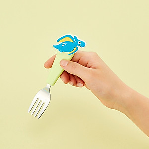 Flex&Lock Flexwarez Kids Utensil Set with Flexcharmz Silicone Charms Accessories - Easy to Decorate Spoon and Fork - Fun lunch for Toddler and Kids - Dinosaur World Theme/ 2 Pack/Pteranodon & Cactus