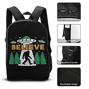 HUIANBPO Bigfoot Believe with UFO and Aliens Art Backpack,Lightweight School College Bookbag Casual Student Travel Laptop Daypack - 17inch