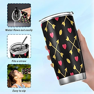 HXshaoye thendy gold arrow heart pattern red Stainless Steel cups with lids reusable Leak-proof Lid and Straw travel mug spill proof for Home, Office or Car cute tumblers with lids and straws botella