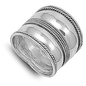 Sterling Silver Women's Bali Rope Ring Wide 925 Band Milgrain Fashion Size 7