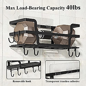 Auslar Shower Caddy, Shower Shelves, Shower Shelves for Inside Shower, Large Capacity Bathroom Shower Organizer with 6 Removable Hooks, Rustproof Stainless Steel, Self Adhesive Shower Shelves, Black