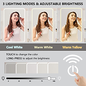 Vanity Desk with LED Lights Mirror & Power Outlet, Small Makeup Vanity Table Set with Storage Drawers & Chair, 3 Lighting Modes & Adjustable Brightness, Dressing Table for Women Girls Bedroom, White