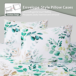 Likiyol Duvet Cover Queen Size- Green Eucalyptus Leaves Plant Bedding Sets with Zipper Closure & Corner Ties, Soft Breathable Microfiber Comforter Cover 3Pcs(1 Duvet Cover 90''x90''+2 Pillowcases)