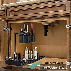 Kamsea Hair Tool Organizer For Bathroom Under Sink for Hair Dryer, Flat Irons, Curling Wands, Hair Straighteners – 2-in-1 Cosmetic Storage with Pull-Out Tray [2 Mats]