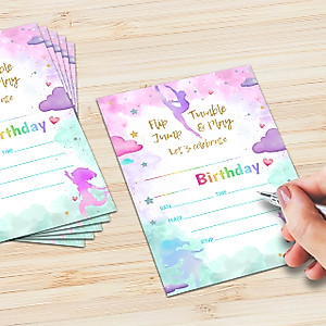 ISOVF 4" x 6" Jump Ballerina Birthday Party Invitation Cards With Envelopes (20 Sets) - Pink Dance Fill-In Style Party Invites- C20