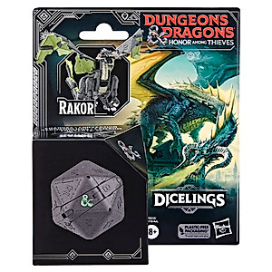 DUNGEONS & DRAGONS Honor Among Thieves D&D Dicelings Black Dragon Rakor Collectible D&D Monster Dice Converting Giant d20 Action Figures Role Playing Dice (F5212)