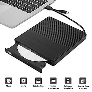 intendvision External CD DVD Drive USB 3.0 Type-C CD-RW DVD-R Combo Burner with SD/TF Slot, 2 USB 2.0 Port for PC Laptop Computer Mac Windows 11/10/8/7