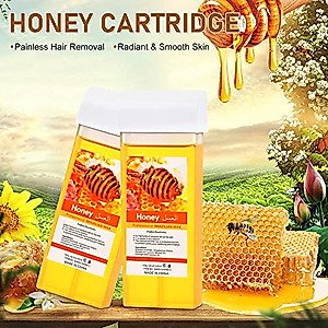 Roll on Wax Kit, Demine Honey Roller Waxing Kit for Hair Removal, Soft Depilatory Sensitive Skin, Portable Digital Roll-On Warmer Women & Men with 2 Cartridge Refill 10 Wax-removing wipes and 100pcs Strips(Pink)