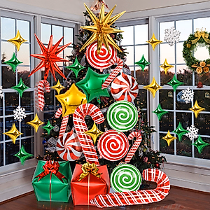 46Pcs Merry Christmas Balloons, Xmas Party Supplies Birthday Decorations, Christmas Candy Foil Balloons Garland Arch Kit, Cane Swirl Mylar Candies Balloons, Winter New Year Holiday Party