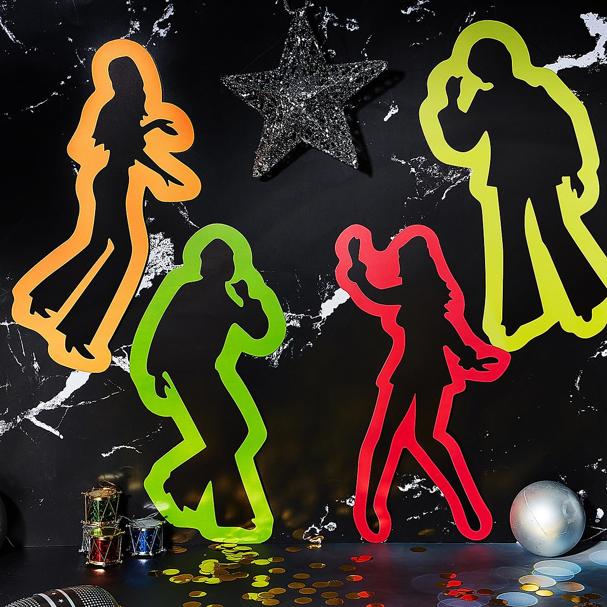 12 Pieces Retro 70s Silhouettes Dance Silhouettes Cutouts Disco Silhouette 80's Vintage Party Supplies Wall Stickers for 70s 80s Theme Party